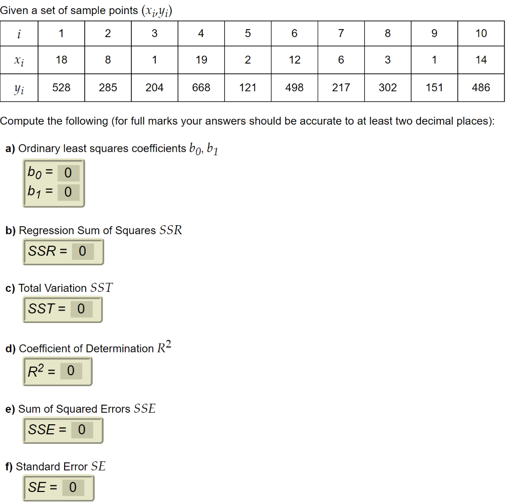 Solved Given a set of sample points (Xi,yi) i 1 2 3 4 5 6 7 | Chegg.com