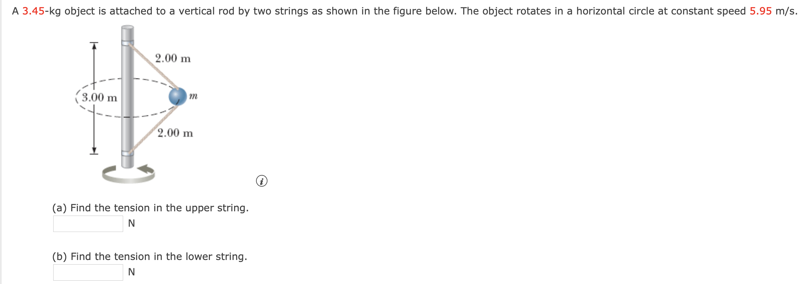 Solved A 3.45-kg object is attached to a vertical rod by two | Chegg.com