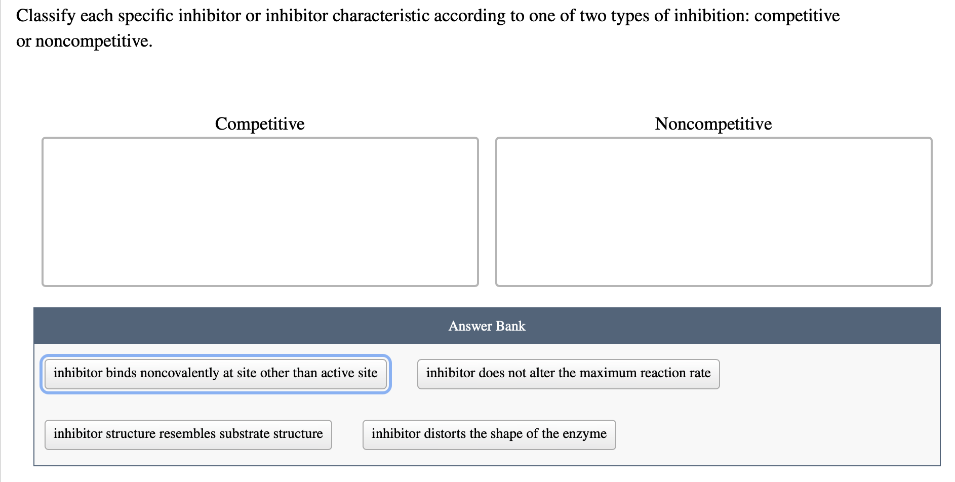 Solved Classify each specific inhibitor or inhibitor | Chegg.com