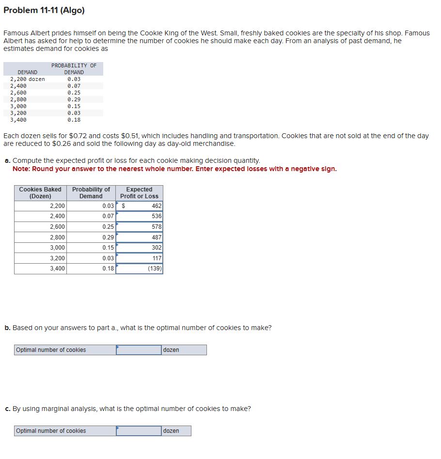 Solved Problem 11-11 (Algo)Famous Albert prides himself on | Chegg.com