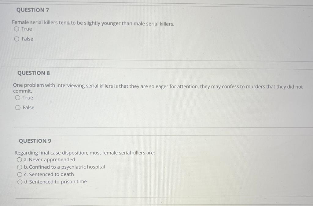 Solved Female serial killers tend to be slightly younger | Chegg.com