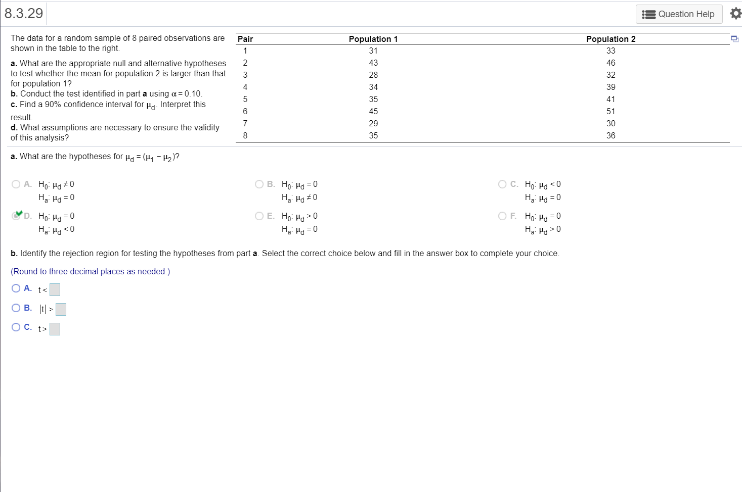 Solved 8.3.29 Question Help Pair Population 1 Population 2 2 | Chegg.com