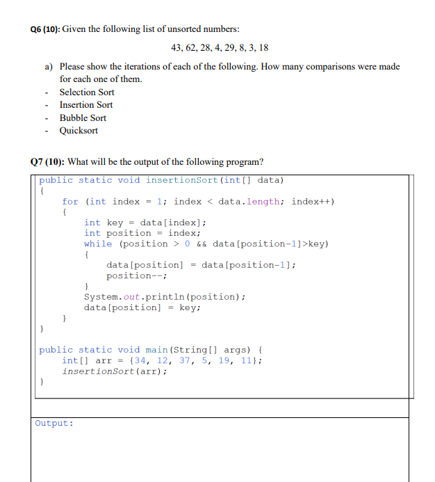 Solved Q1 (10): What is the expected output of the following | Chegg.com