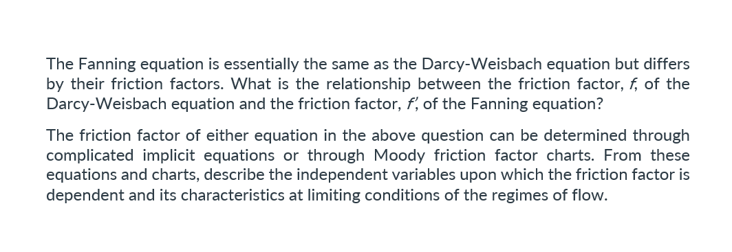 Solved The Fanning equation is essentially the same as | Chegg.com