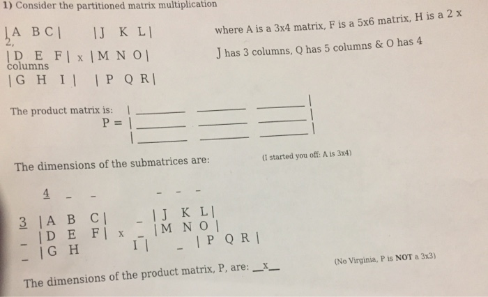 Solved 1) Consider the partitioned matrix multiplication | Chegg.com