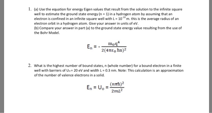 Solved 1. (a) Use the equation for energy Eigen values that | Chegg.com