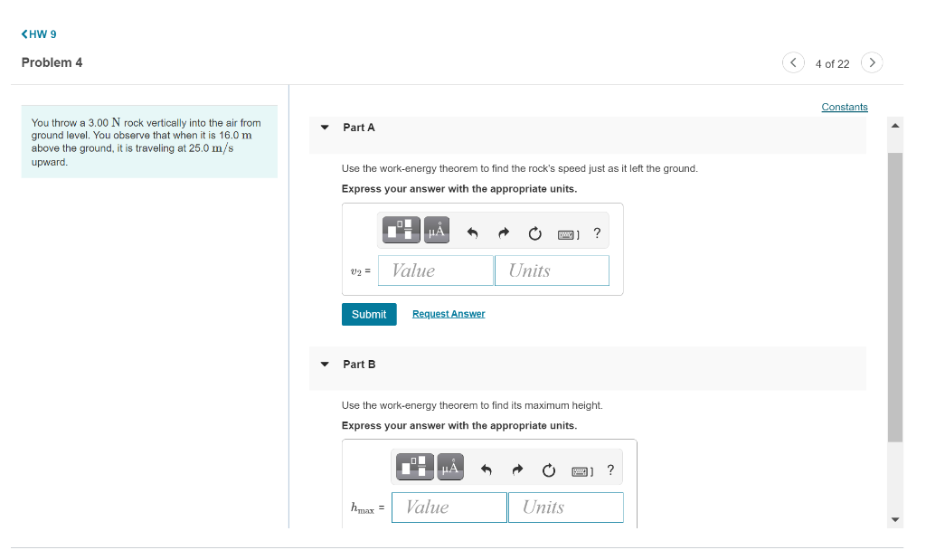 Solved Constants Part A You throw a 3.00 N rock vertically | Chegg.com
