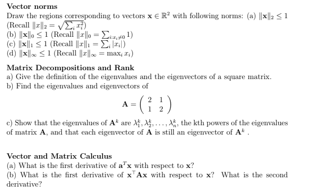 Solved Vector norms Draw the regions corresponding to | Chegg.com