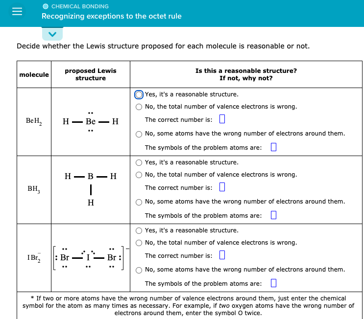 Solved CHEMICAL BONDING Recognizing exceptions to the octet | Chegg.com