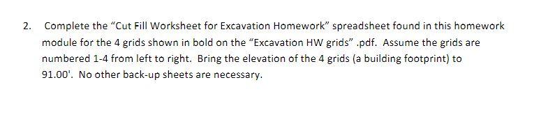 Solved 2. Complete the "Cut Fill Worksheet for Excavation | Chegg.com