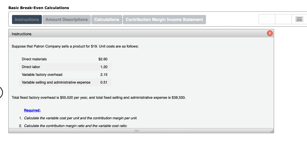 Solved Basic Break-Even Calculations Instructions Suppose | Chegg.com