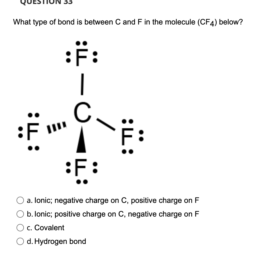 Solved What type of bond is between C and F in the molecule | Chegg.com