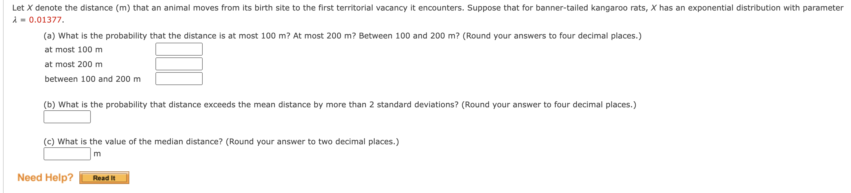 Solved Let X denote the distance (m) that an animal moves | Chegg.com
