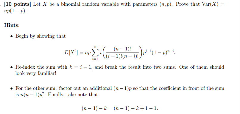 Solved · [10 points) Let X be a binomial random variable | Chegg.com