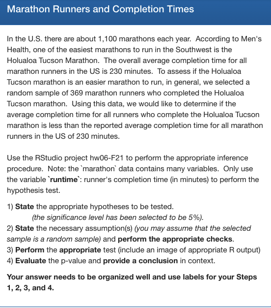 Marathon Runners and Completion Times In the U.S. | Chegg.com