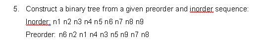 Solved 5. Construct a binary tree from a given preorder and | Chegg.com