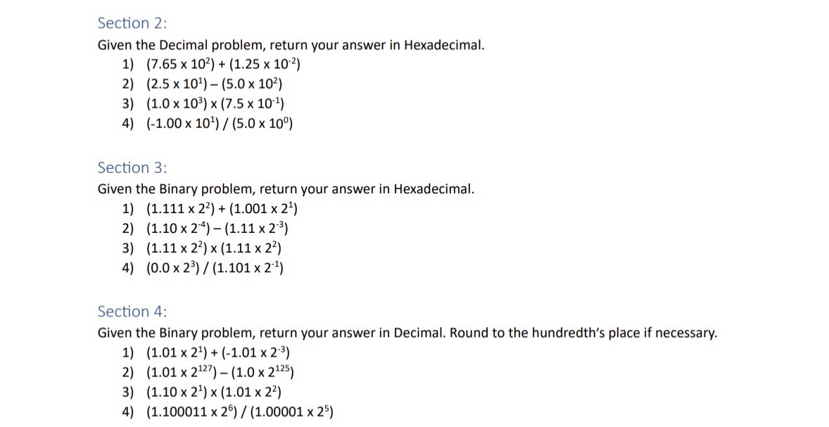 Solved Section 2: Given the Decimal problem, return your | Chegg.com