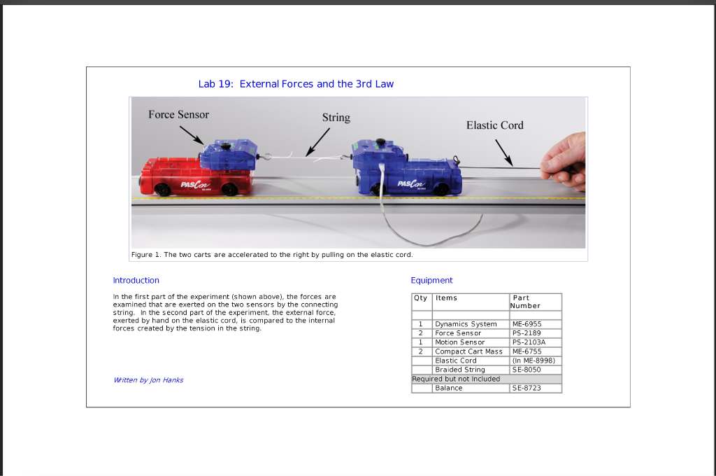 Lab 19: External Forces and the 3rd Law Force Sensor | Chegg.com