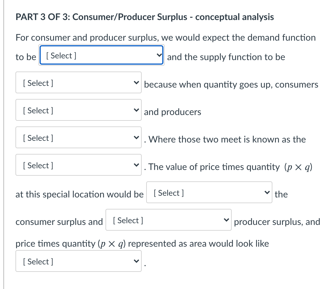 Solved PART 1 OF 3: Consumer/Producer Surplus - computation | Chegg.com