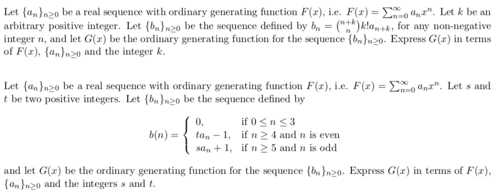 Let(an n20 be a real sequence with ordinary | Chegg.com