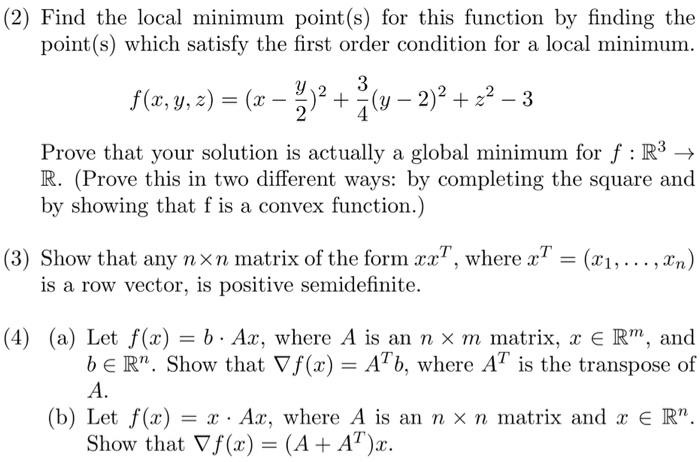 Solved (2) Find the local minimum point(s) for this function | Chegg.com