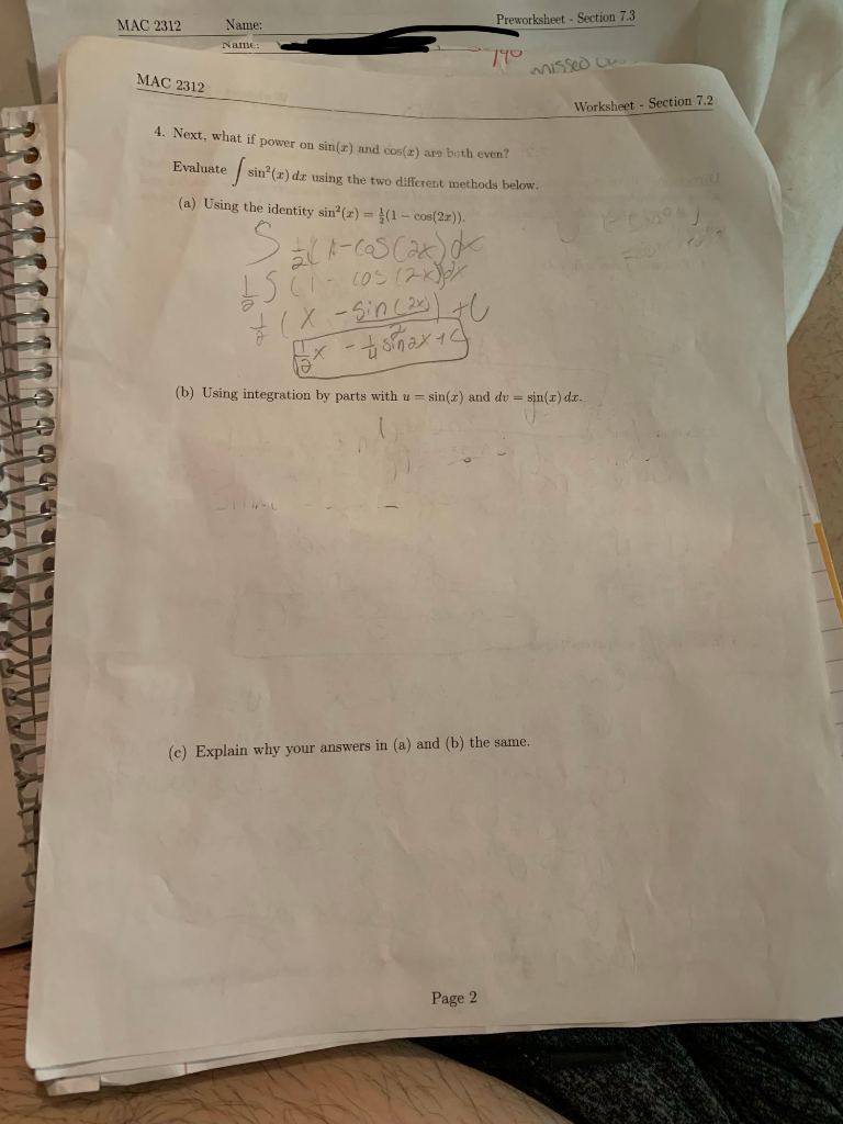 Solved MAC 2312 Preworksheet - Section 7.3 Name: Name: 770 | Chegg.com