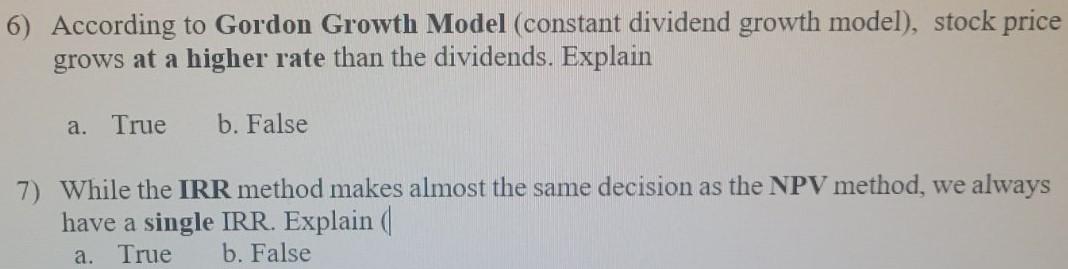 Solved 6) According to Gordon Growth Model (constant | Chegg.com