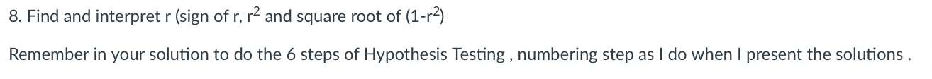 Solved 8. Find and interpret r (sign of r, r2 and square | Chegg.com