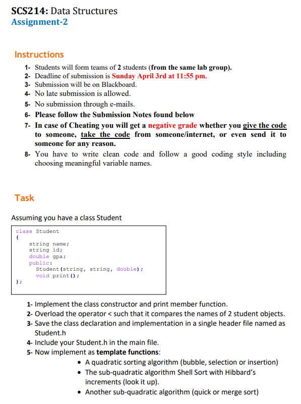 SCS214: Data Structures Assignment-2 Instructions 1- | Chegg.com