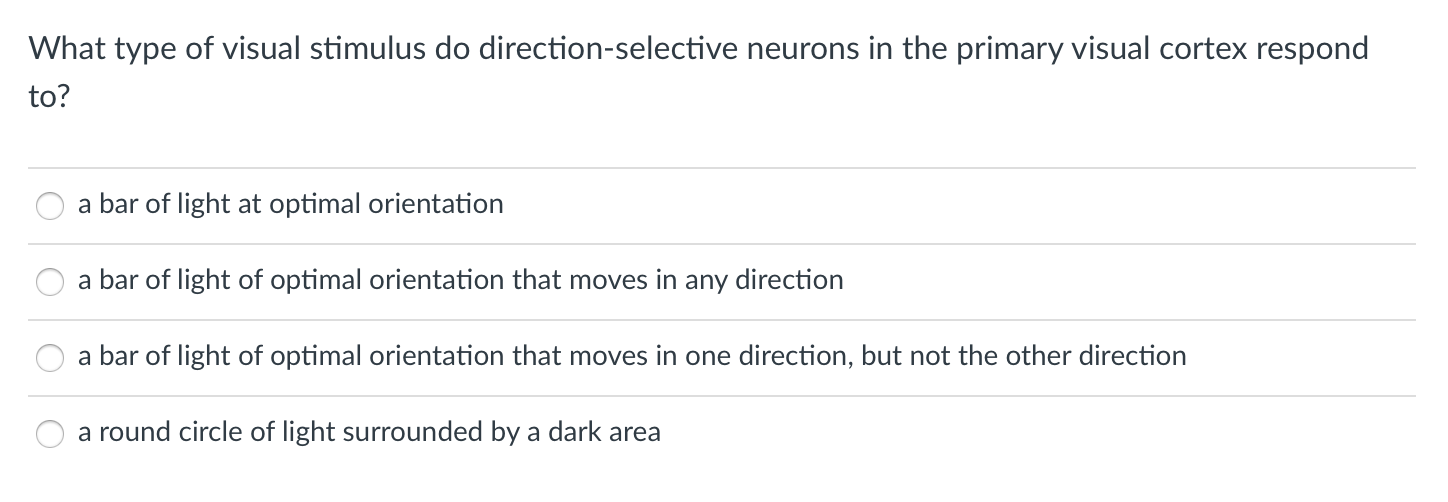 Solved What type of visual stimulus do direction-selective | Chegg.com