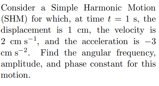 Solved Consider a Simple Harmonic Motion (SHM) for which, at | Chegg.com