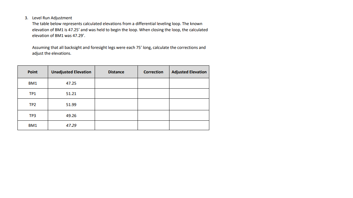 Solved 3. Level Run Adjustment The table below represents | Chegg.com
