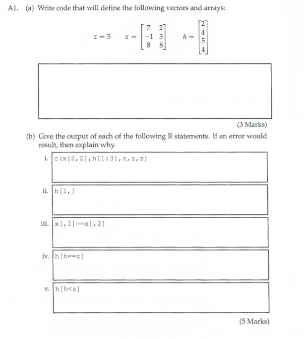 Solved A1. (a) Write code that will define the following | Chegg.com
