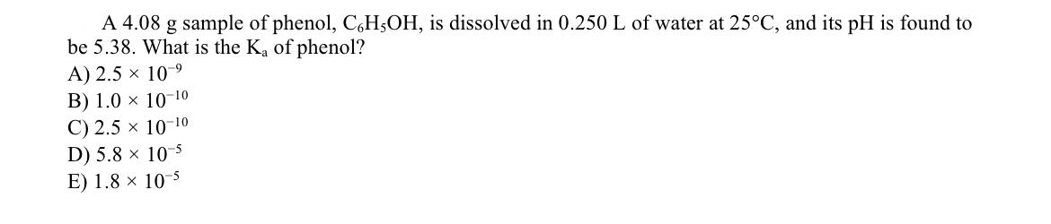 Solved A 4.08 g sample of phenol, C6H5OH, is dissolved in | Chegg.com