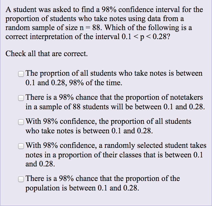 Solved A student was asked to find a 98% confidence interval | Chegg.com