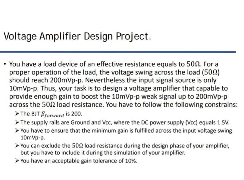 Solved Voltage Amplifier Design Project. • You have a load | Chegg.com