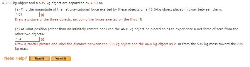 Solved A 235−kg object and a 535−kg object are separated by | Chegg.com