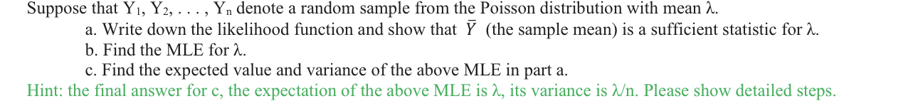Solved Suppose that Y1,Y2,dots,Yn ﻿denote a random sample | Chegg.com