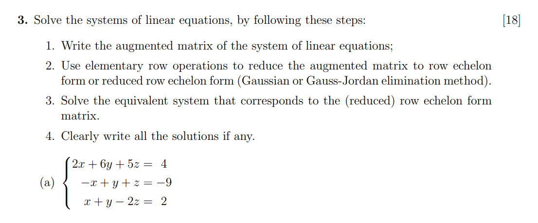 Solved Solve the systems of linear equations, by following | Chegg.com