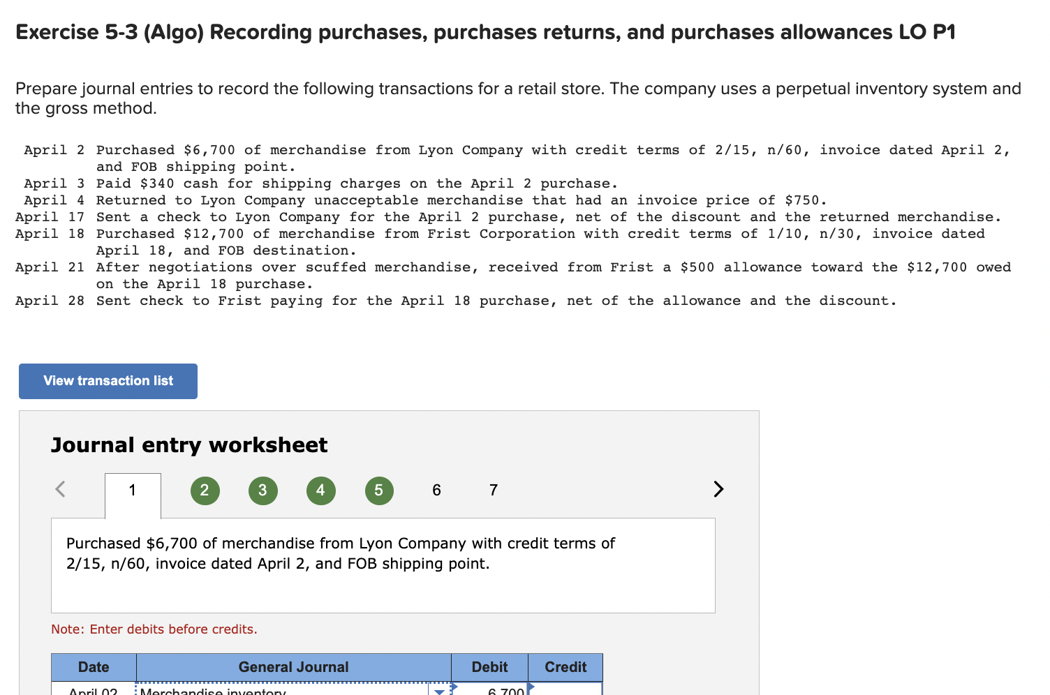 Solved Exercise 5-3 (Algo) Recording purchases, purchases | Chegg.com Solved Exercise 5-3 (Algo) Recording purchases, purchases | Chegg.com