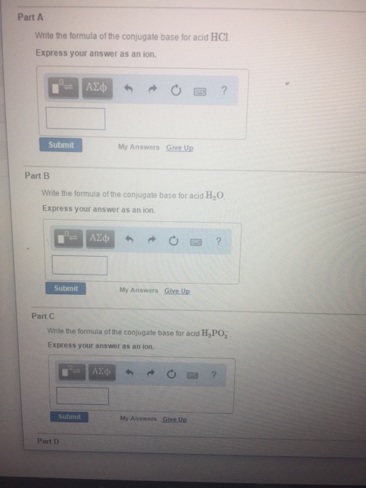 Solved Write the formula of the conjugate base for acid HCl. | Chegg.com