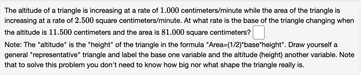 Solved The altitude of a triangle is increasing at a rate of | Chegg.com