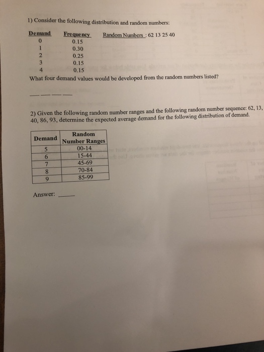 Solved 1) Consider the following distribution and random | Chegg.com
