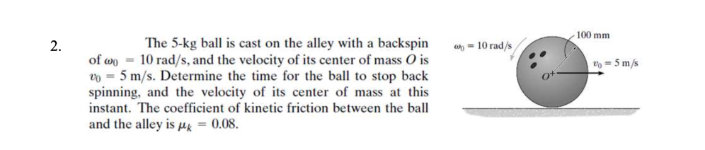Solved The 5−kg ball is cast on the alley with a backspin of | Chegg.com