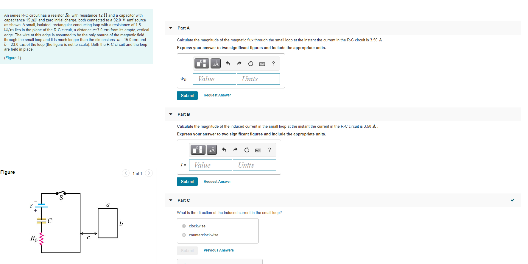 Solved Part A An series R-C circuit has a resistor Ro with | Chegg.com