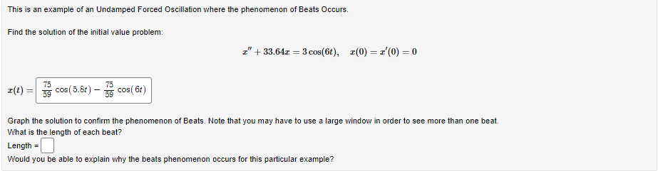 Solved This is an example of an Undamped Forced Oscillation | Chegg.com