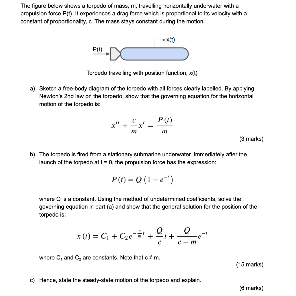 Solved The figure below shows a torpedo of mass, m, | Chegg.com