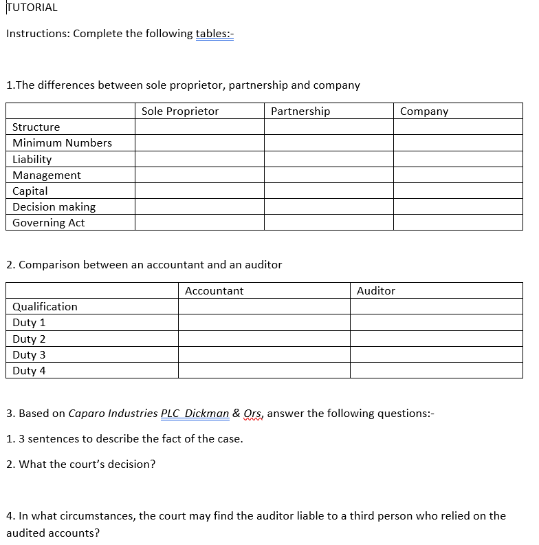 Solved Instructions: Complete the following tables:- 1.The | Chegg.com