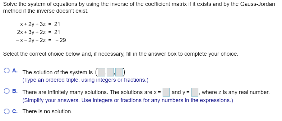 Solved Solve the system of equations by using the inverse of | Chegg.com