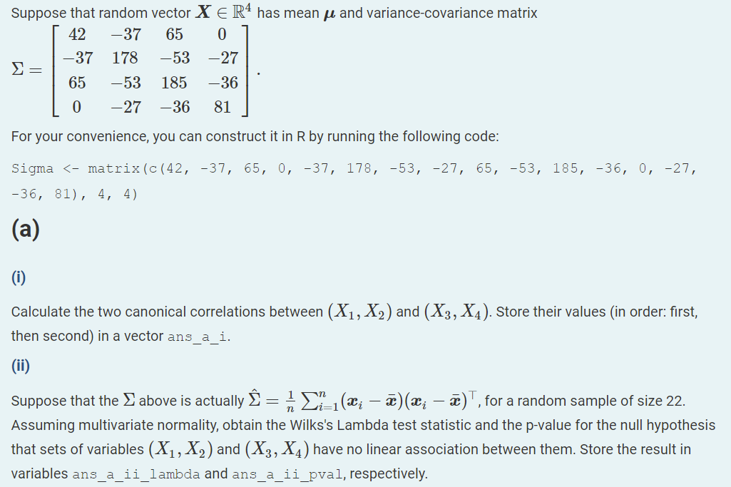 Solved Suppose that random vector X E R4 has mean and | Chegg.com